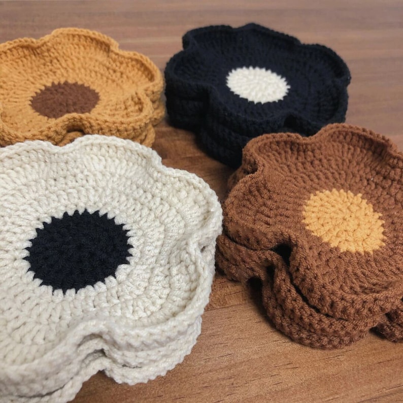 Handmade Crochet Flower Coasters: Whimsical Home Decor - Etsy