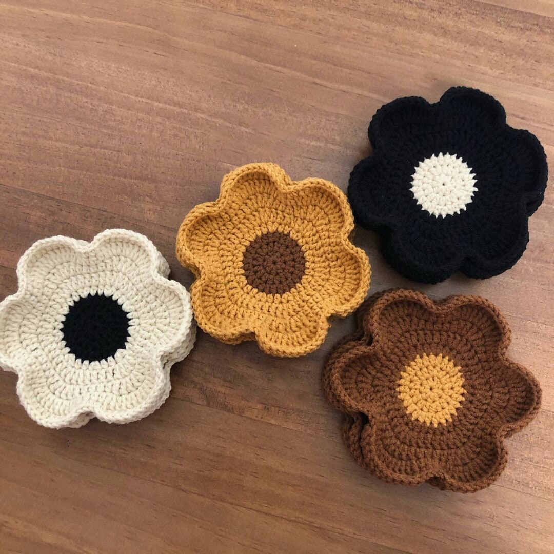 Handmade Crochet Flower Coasters: Whimsical Home Decor - Etsy