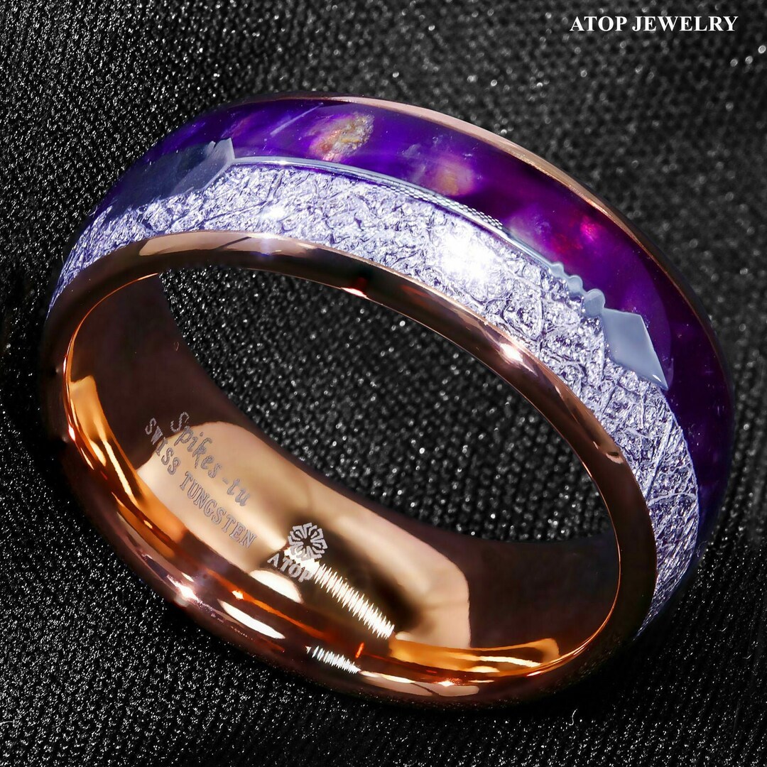 Tungsten Carbide Ring Men Blue Tungsten Ring Rose Gold - Etsy