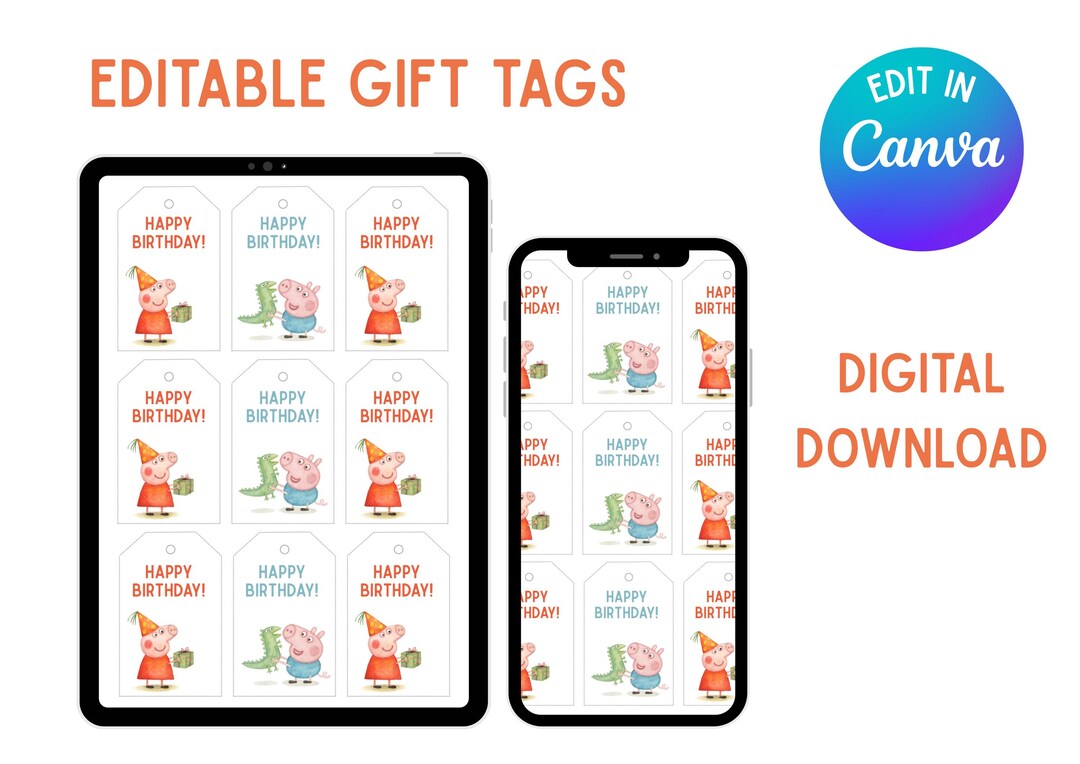 Peppa & George Pig Themed Editable Gift Tags – PDF Print | Digital ...