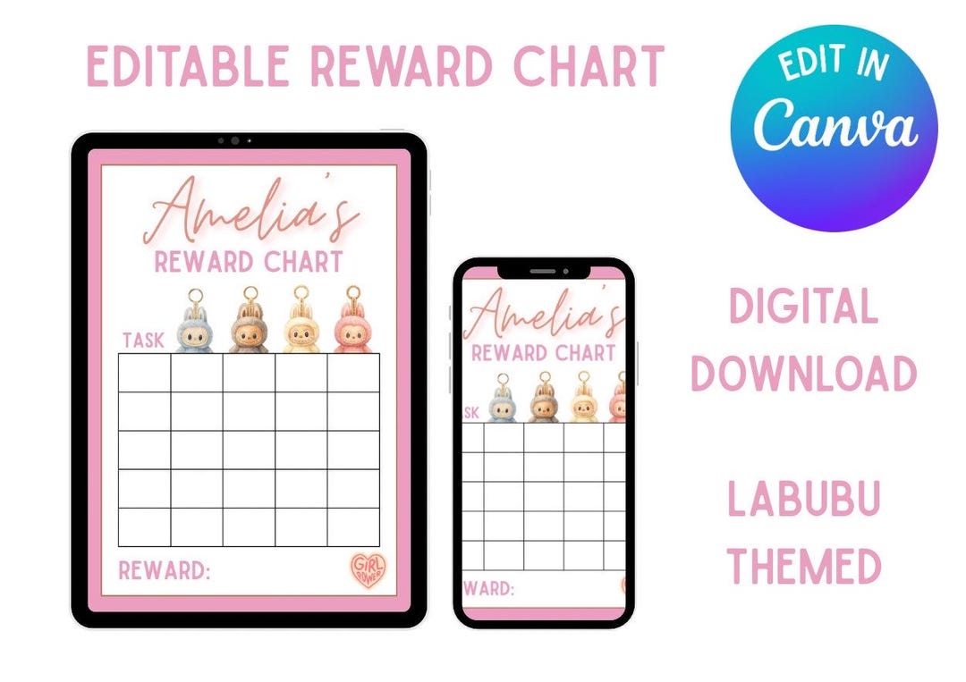 Labubu-themed Reward Chart | Editable Canva Template | A4 Printable ...