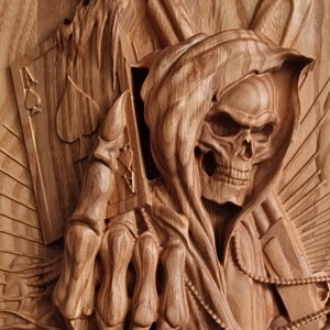 Grim Reaper Ash Wood Carving: Gothic Game Over Skeleton Decor - Etsy