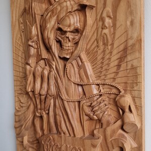 Grim Reaper Ash Wood Carving: Gothic Game Over Skeleton Decor - Etsy
