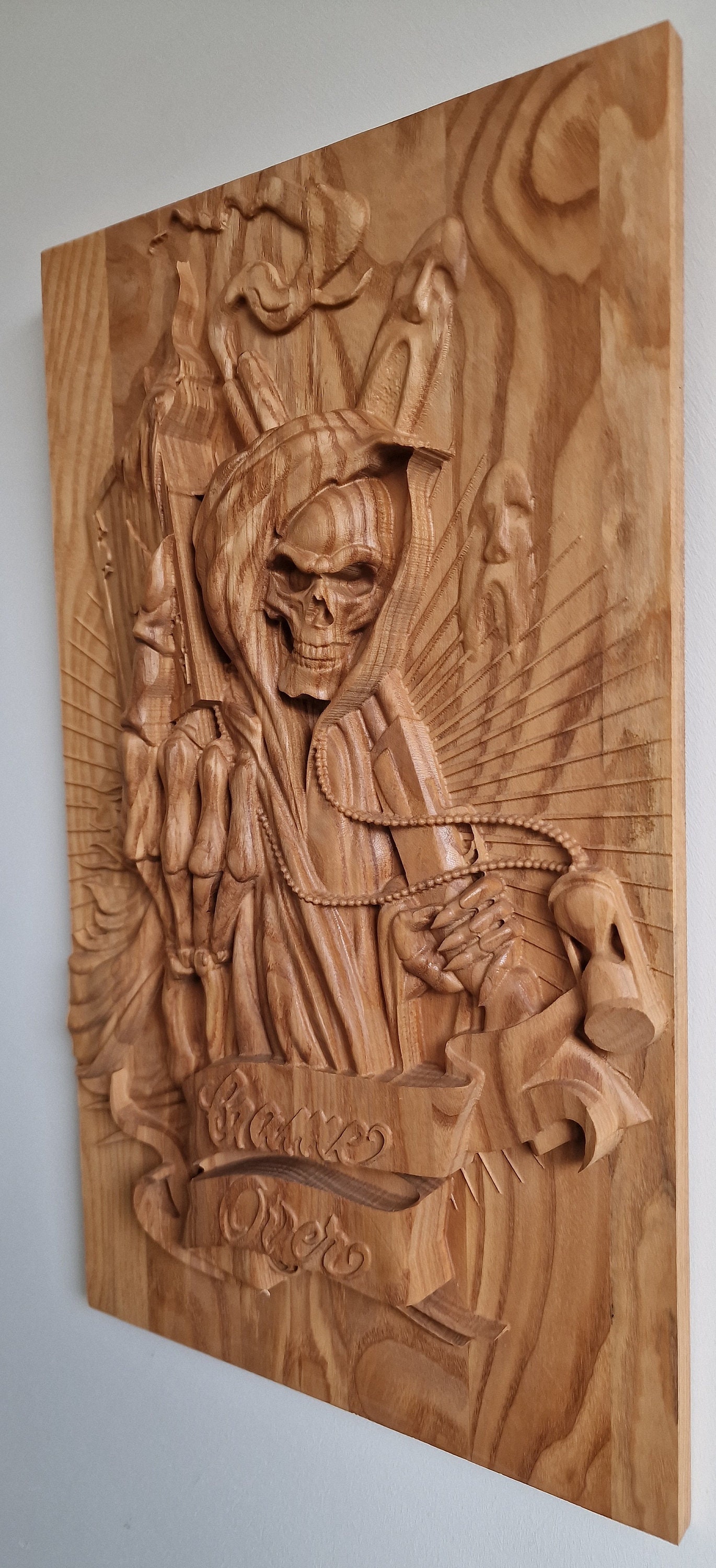 Grim Reaper Ash Wood Carving: Gothic Game Over Skeleton Decor - Etsy