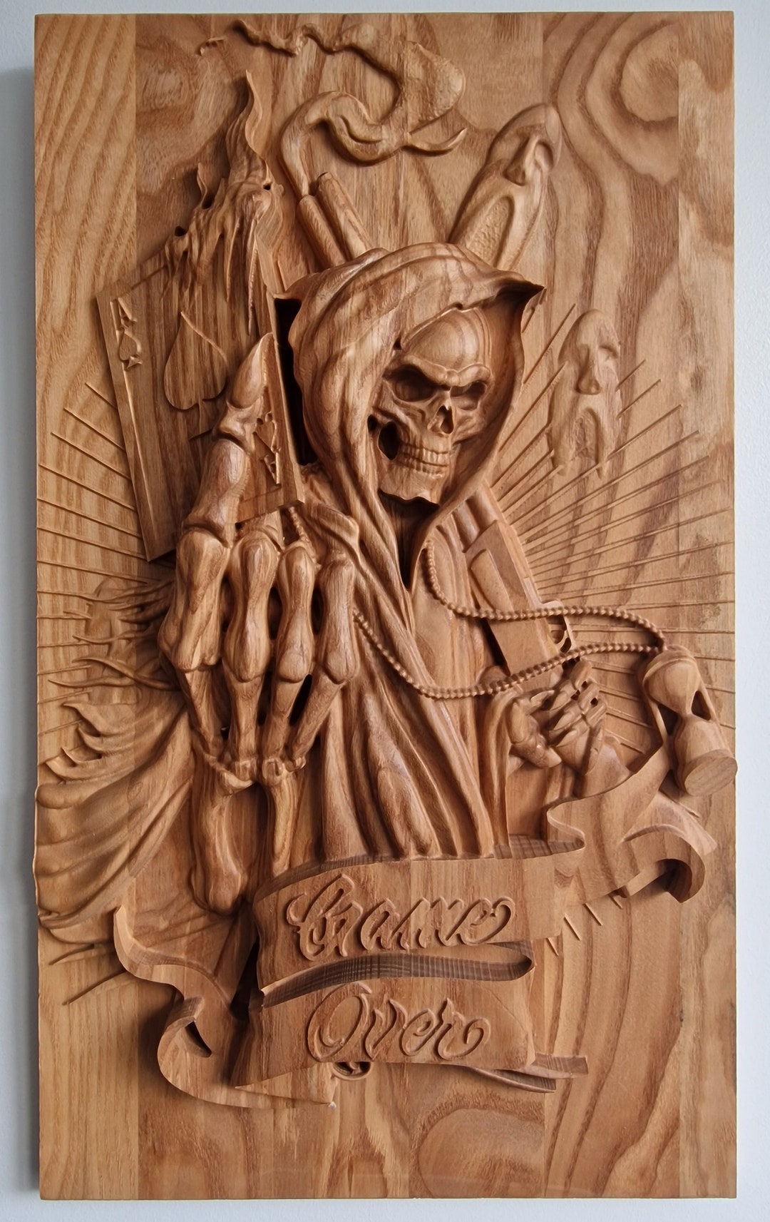 Grim Reaper Ash Wood Carving: Gothic Game Over Skeleton Decor - Etsy
