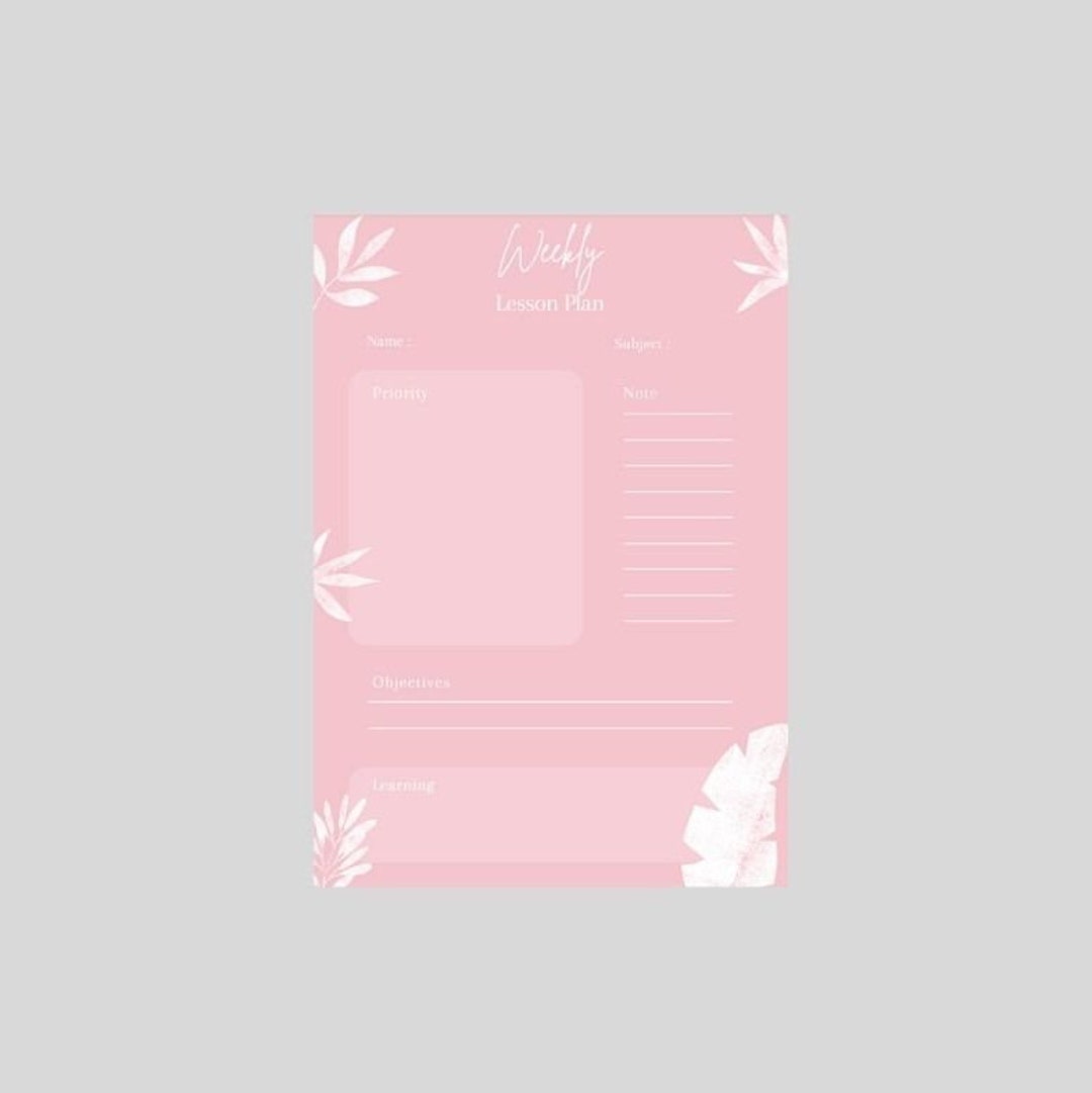 Printable Weekly Lesson Plan A4 PDF - Light Pink - Etsy