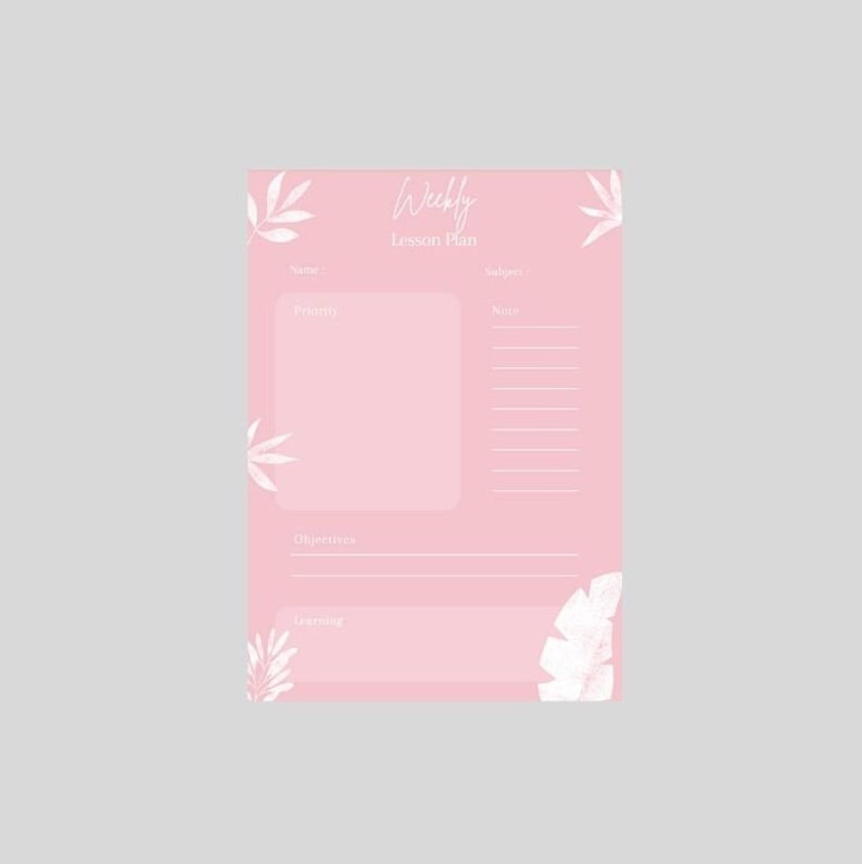 Printable Weekly Lesson Plan A4 PDF - Light Pink - Etsy