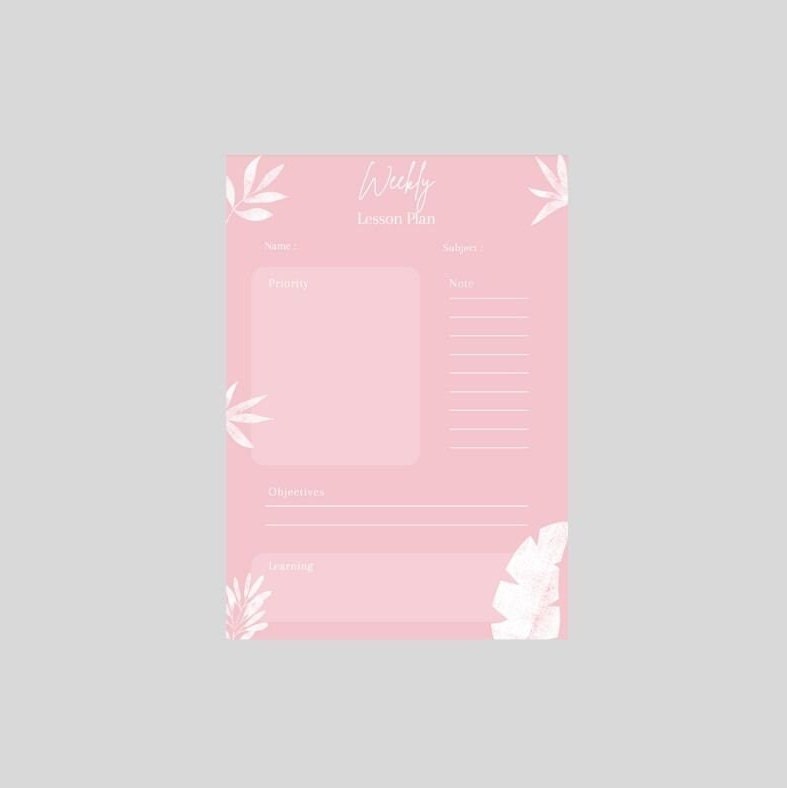 Printable Weekly Lesson Plan A4 PDF - Light Pink - Etsy