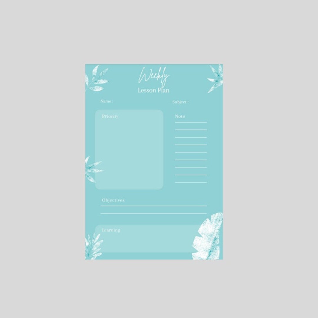 Printable Weekly Lesson Planner A4 PDF - Light Blue - Etsy