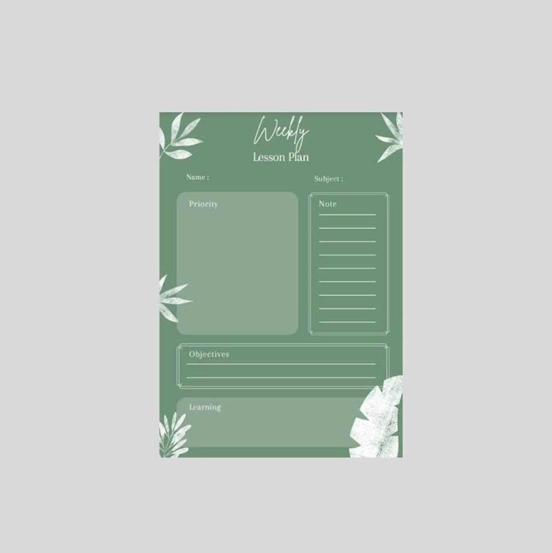 Printable Weekly Lesson Plan A4 PDF - Olive Green - Etsy