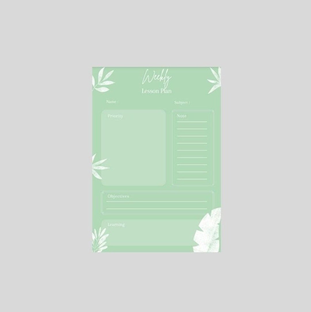 Printable Weekly Lesson Plan A4 PDF - Light Green - Etsy