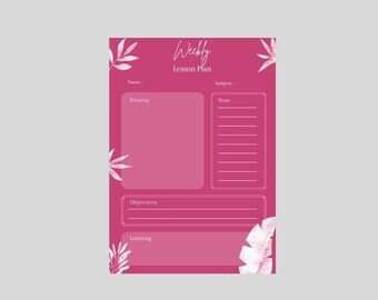 Printable Weekly Lesson Plan A4 PDF - Light Pink - Etsy