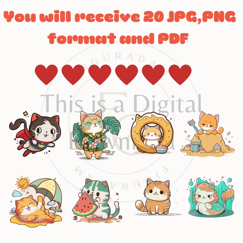 Cute Cat Clipart Set Summer Cats Beach Party Digital Clipart Funny Cat ...