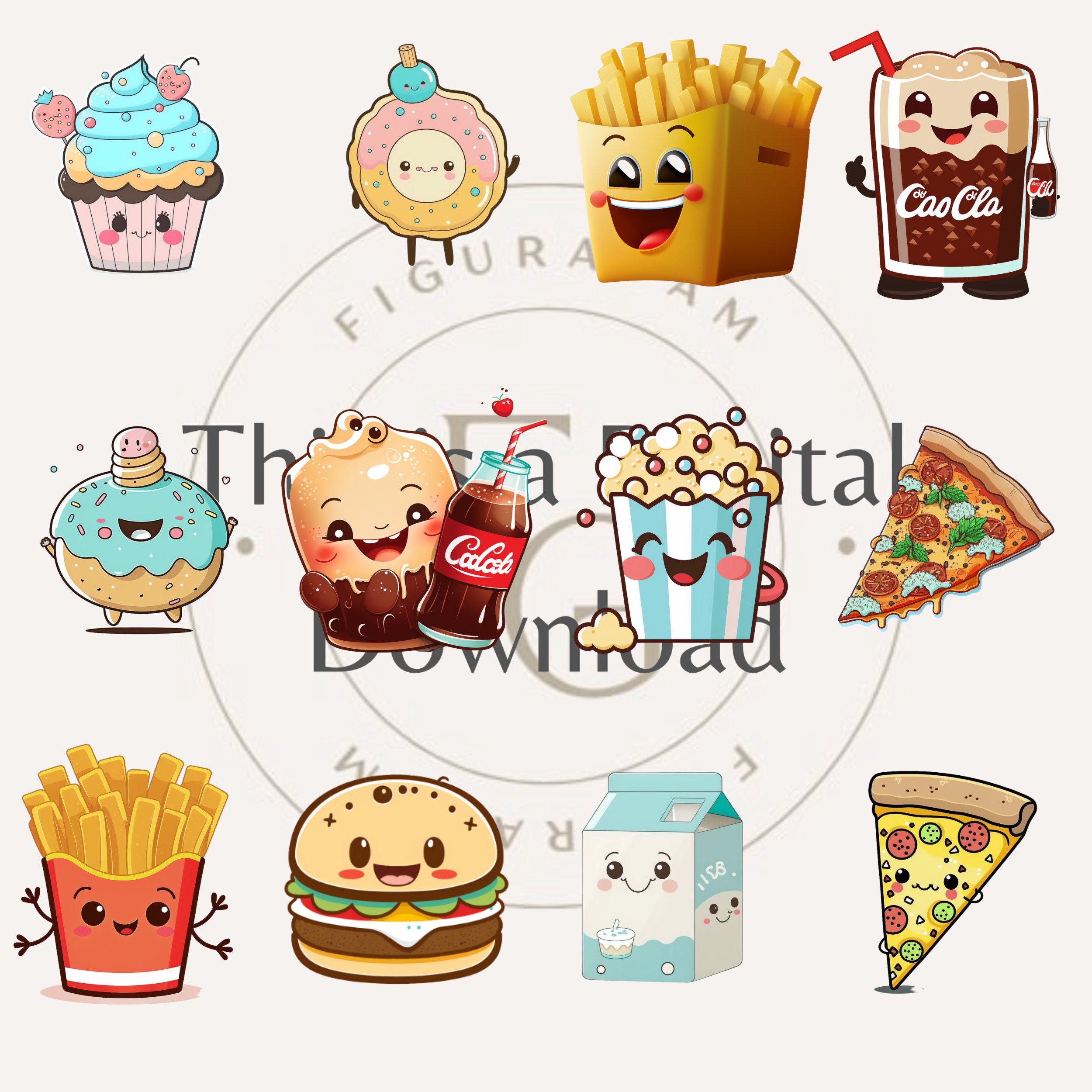 16 Couples Kawaii Clipart Set Cute Food Clip Art Friendship Best Friend ...