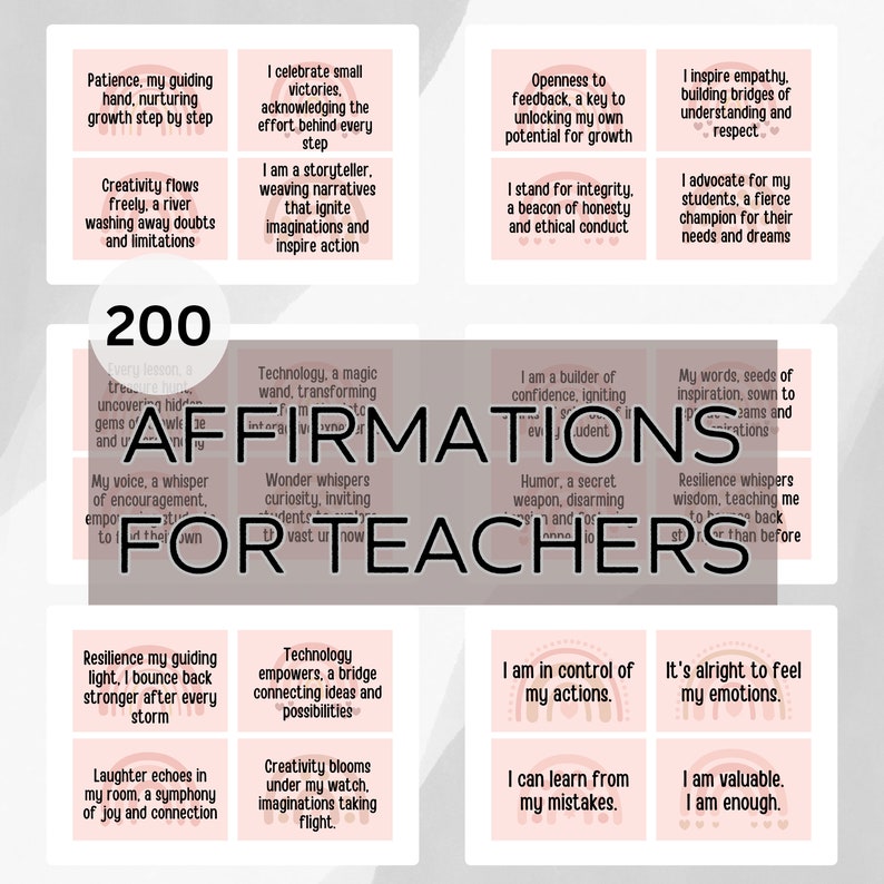 200 Affirmation Cards for Teachers Template, Teacher Affirmations PLR ...