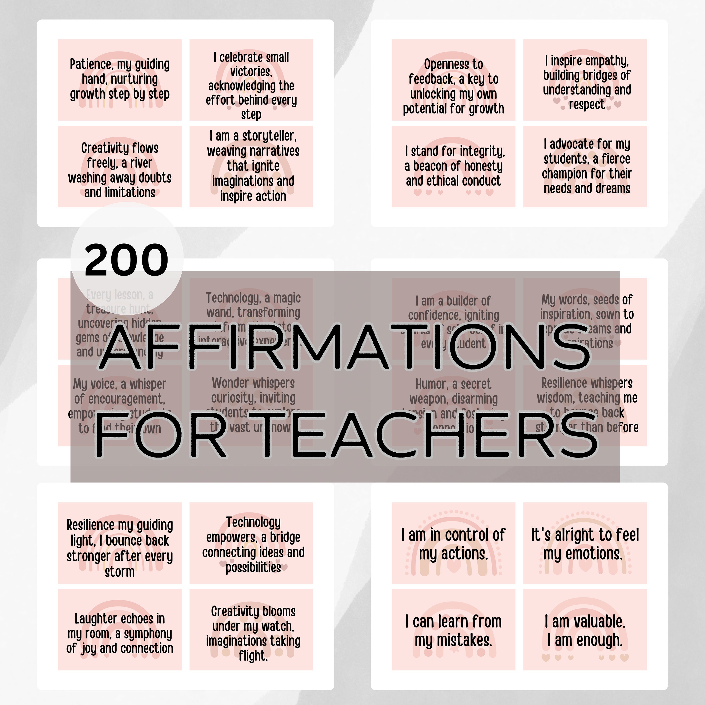 200 Affirmation Cards for Teachers Template, Teacher Affirmations PLR ...