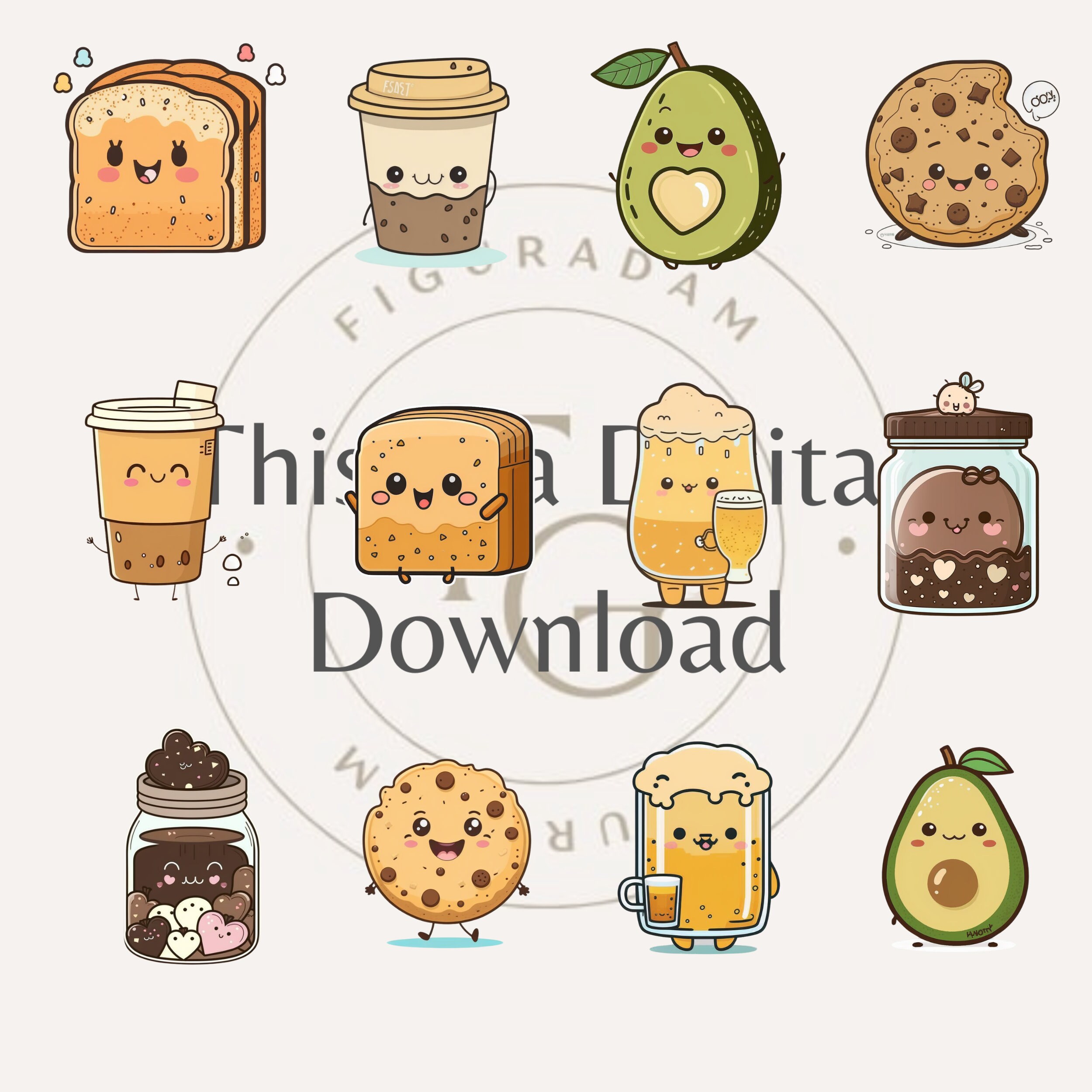 16 Couples Kawaii Clipart Set Cute Food Clip Art Friendship Best Friend ...