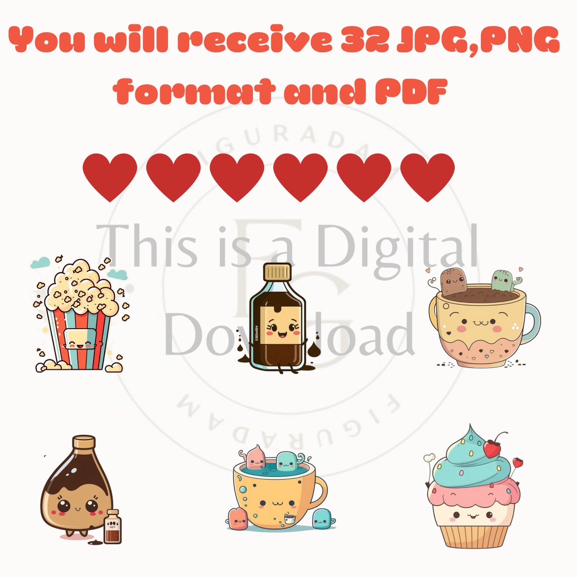 16 Couples Kawaii Clipart Set Cute Food Clip Art Friendship Best Friend ...