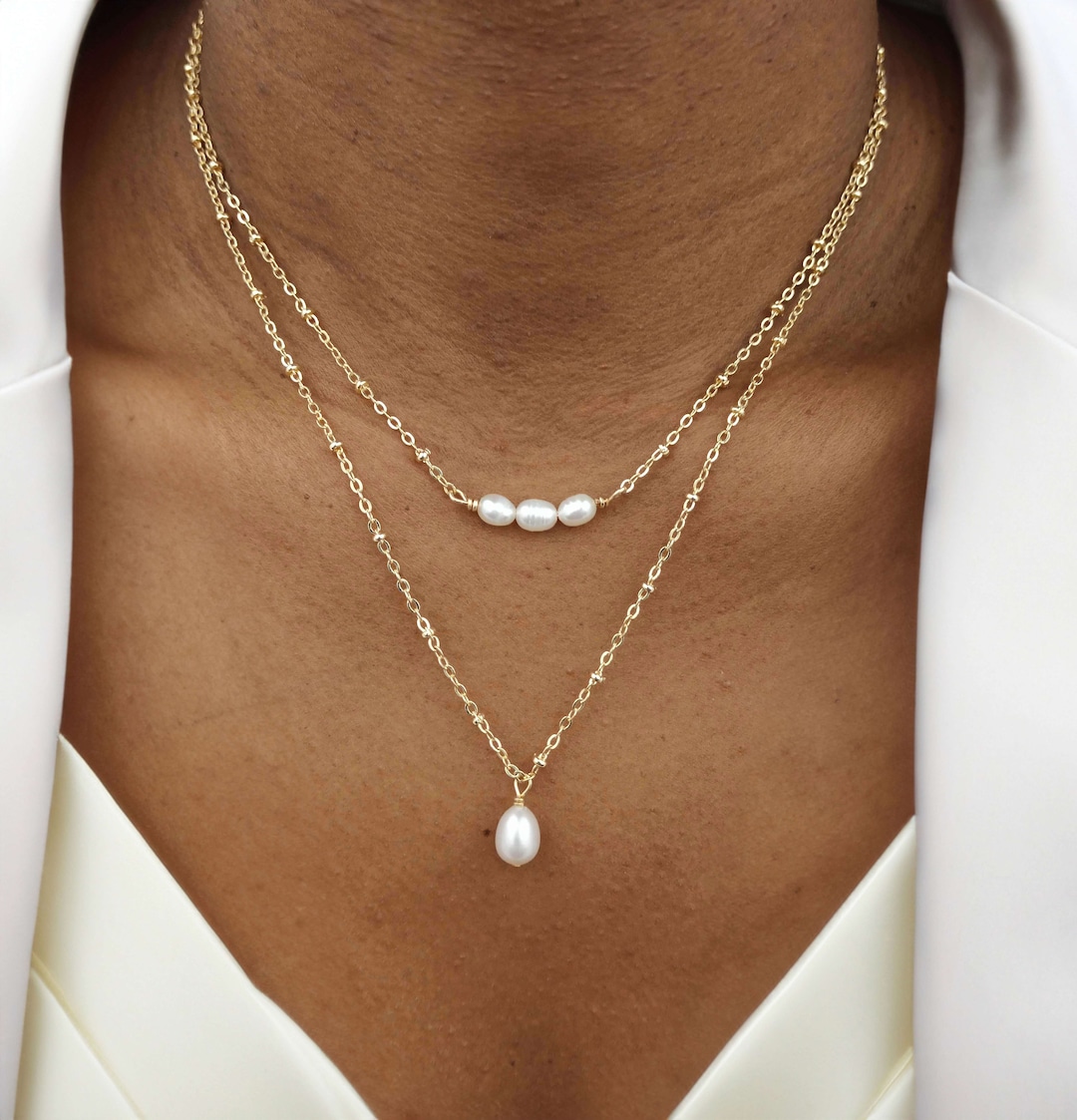 Collier femme, Multirang, Double, Collier perles naturelles eau douce ...