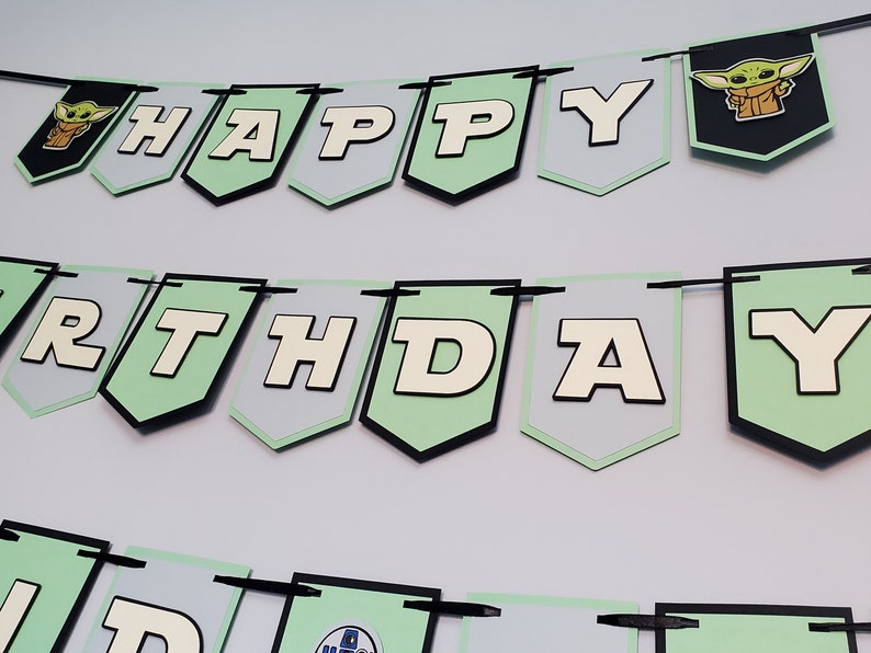 Baby Yoda Banner, Garland Star Wars, Happy Birthday Banner, Party ...