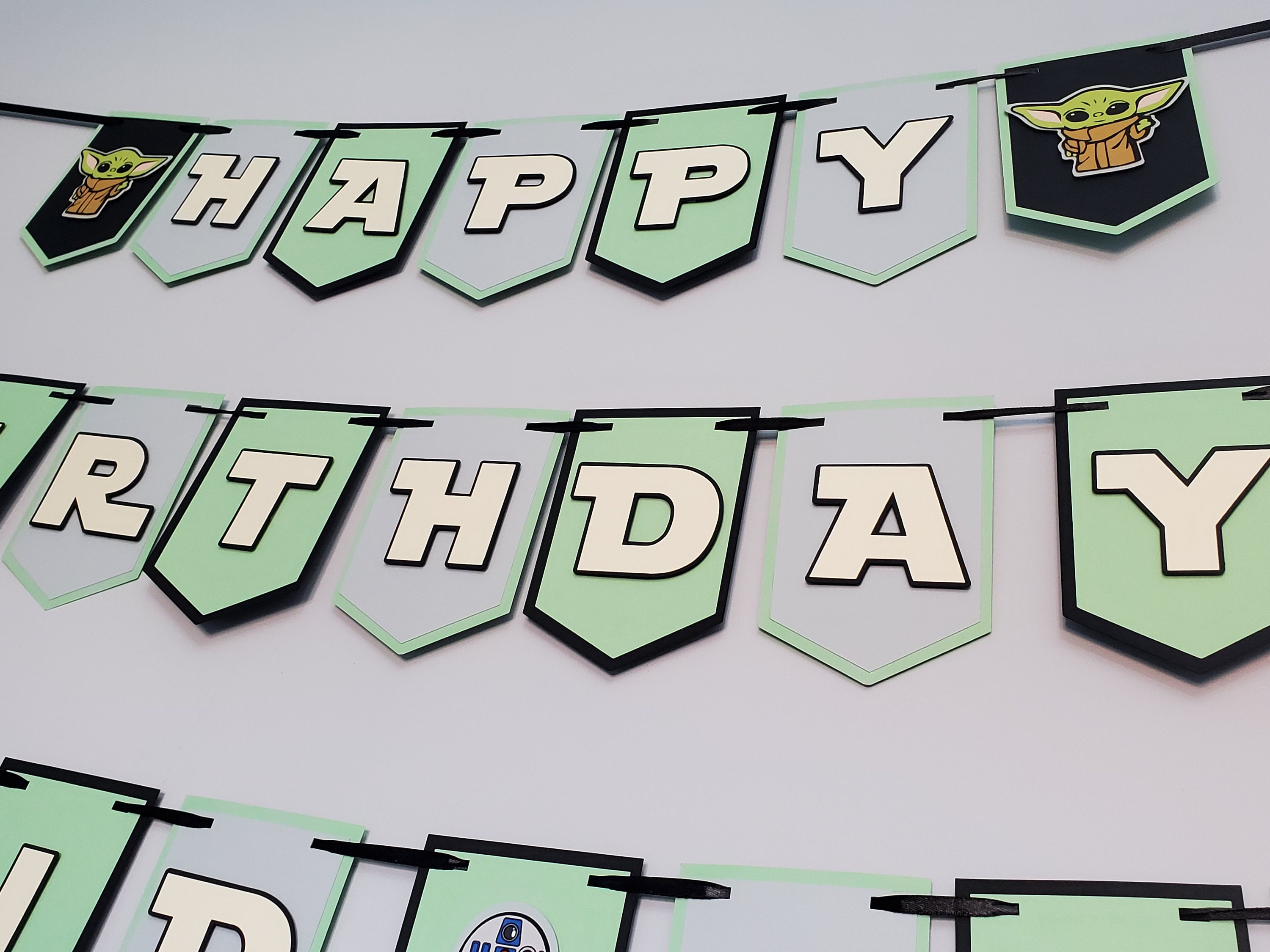 Baby Yoda Banner, Garland Star Wars, Happy Birthday Banner, Party ...