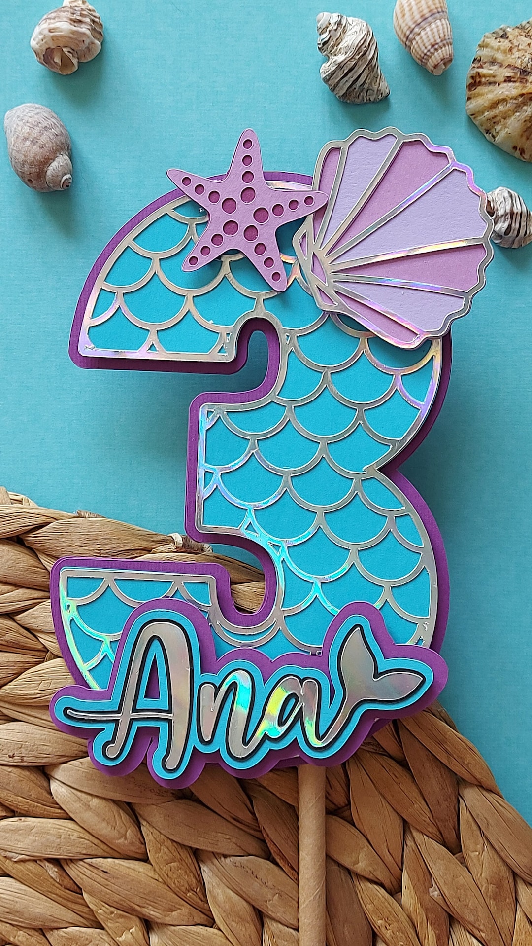 Cake Topper Mermaid Number, Under the Sea Theme, Mermaid Birthday ...