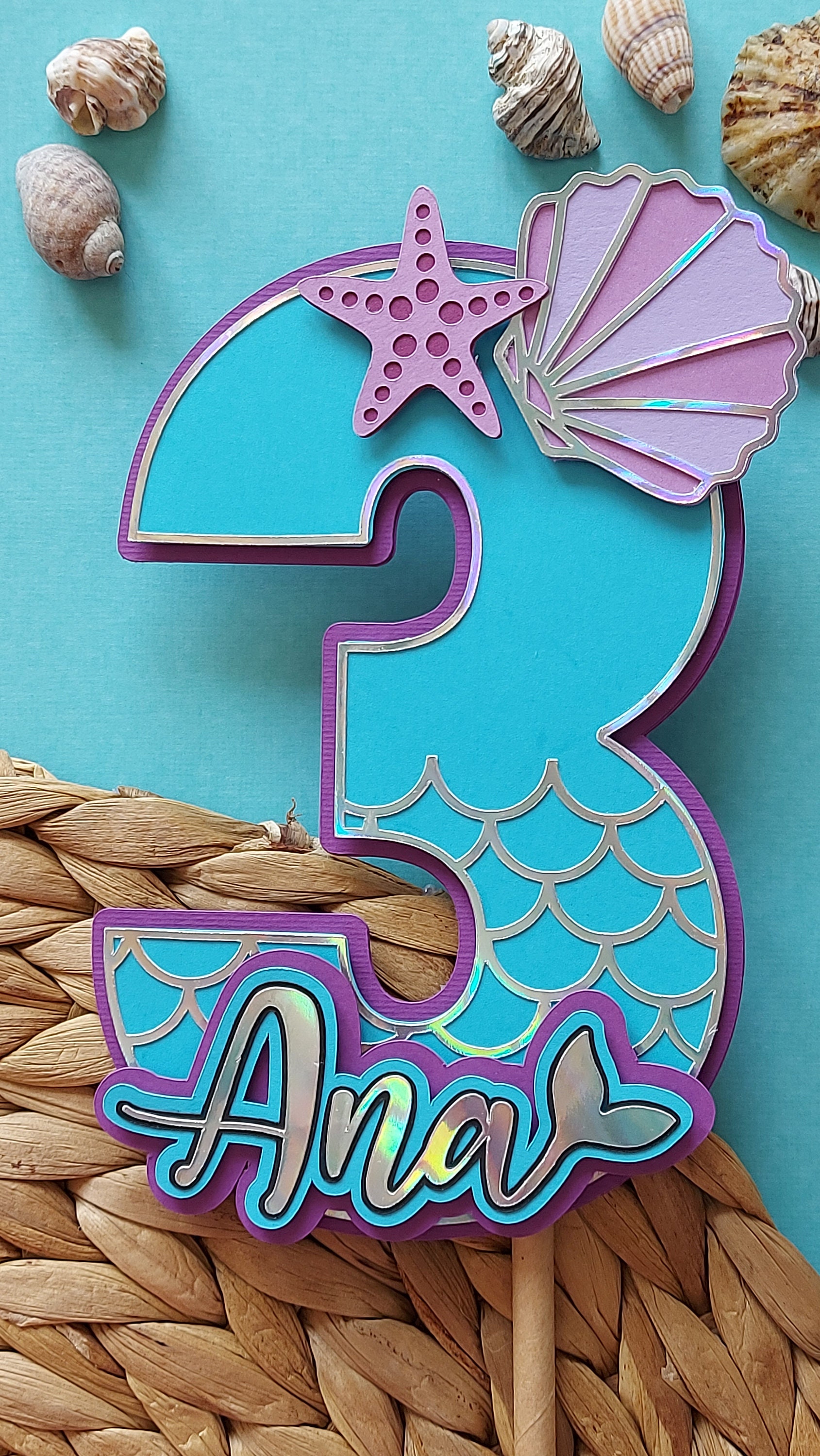 Cake Topper Mermaid Number, Under the Sea Theme, Mermaid Birthday ...