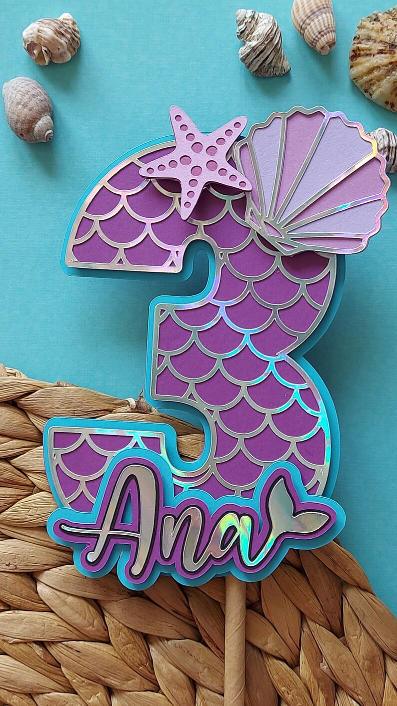 Cake Topper Mermaid Number, Under the Sea Theme, Mermaid Birthday ...