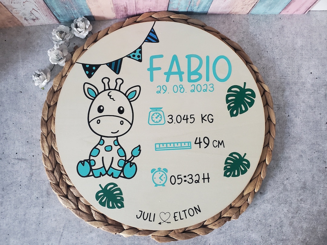 Birth Gift Giraffe, Baby Animal Frame Personalized, Personalized Baby ...