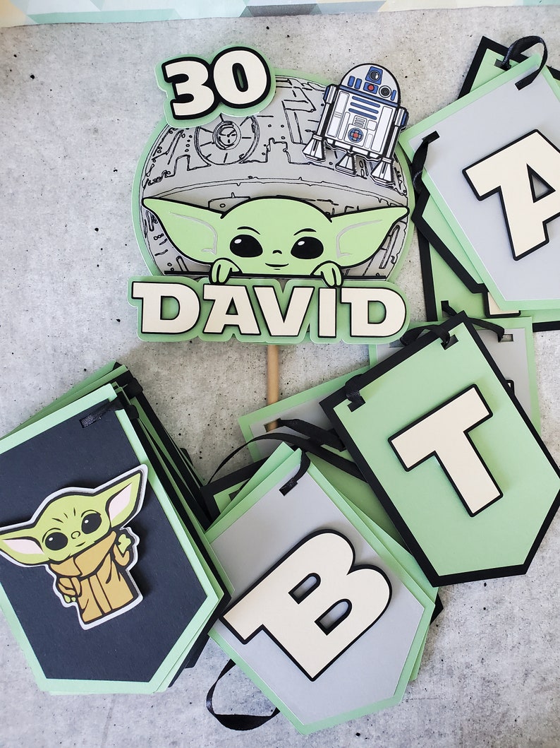 Baby Yoda Banner, Garland Star Wars, Happy Birthday Banner, Party ...