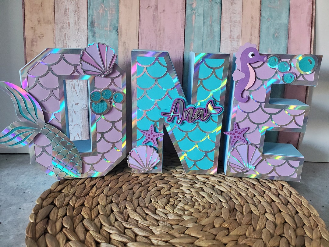 Letras 3D sirena, Cartas 3D personalizadas de cartón, Sirena ONE, 1er ...
