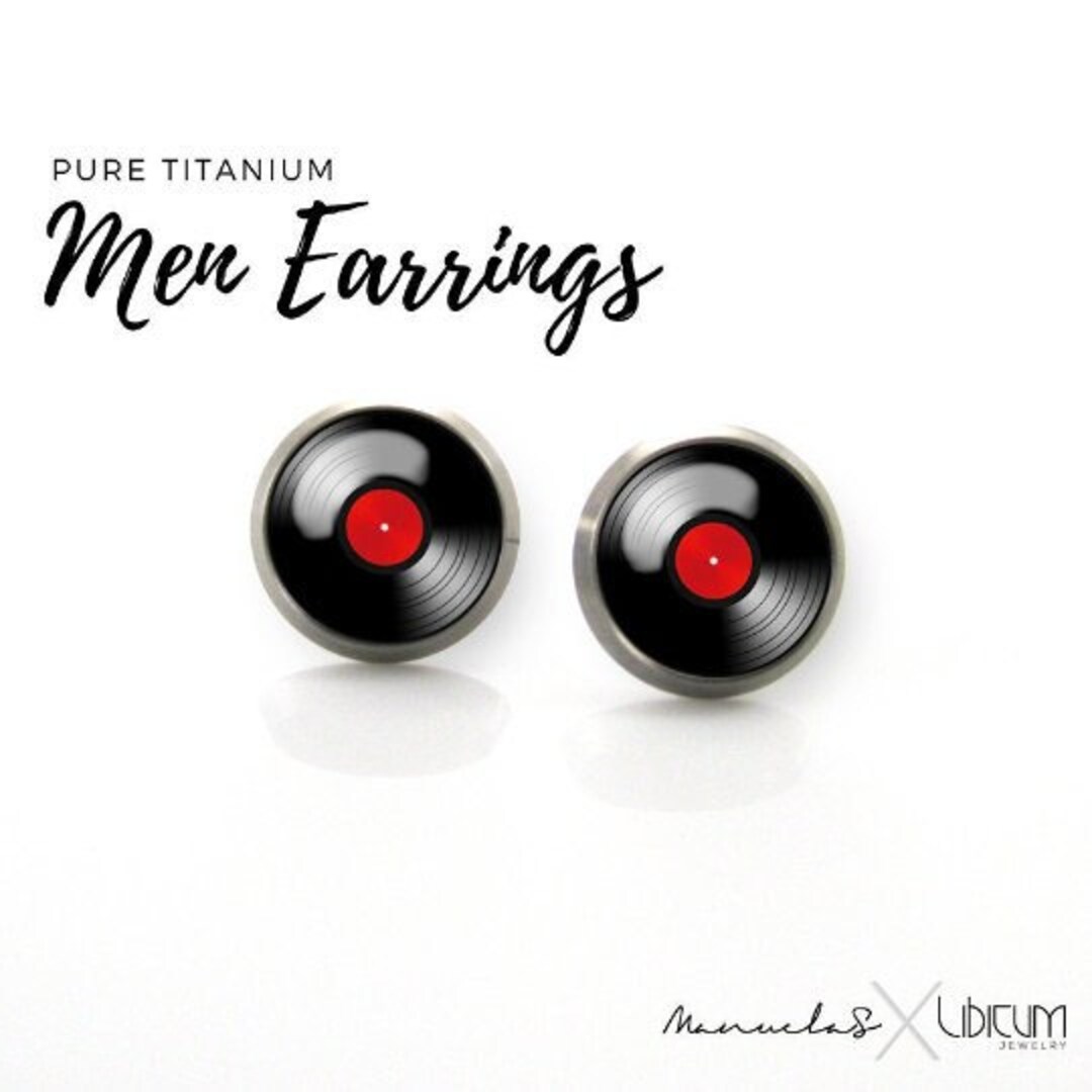 Pure Titanium Earrings Vinyl Record Ear Studs Retro Unisex Earring ...