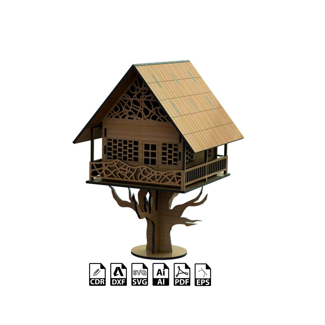 Treehouse Dollhouse Laser Cut Files: 3D Vector Template (digital ...