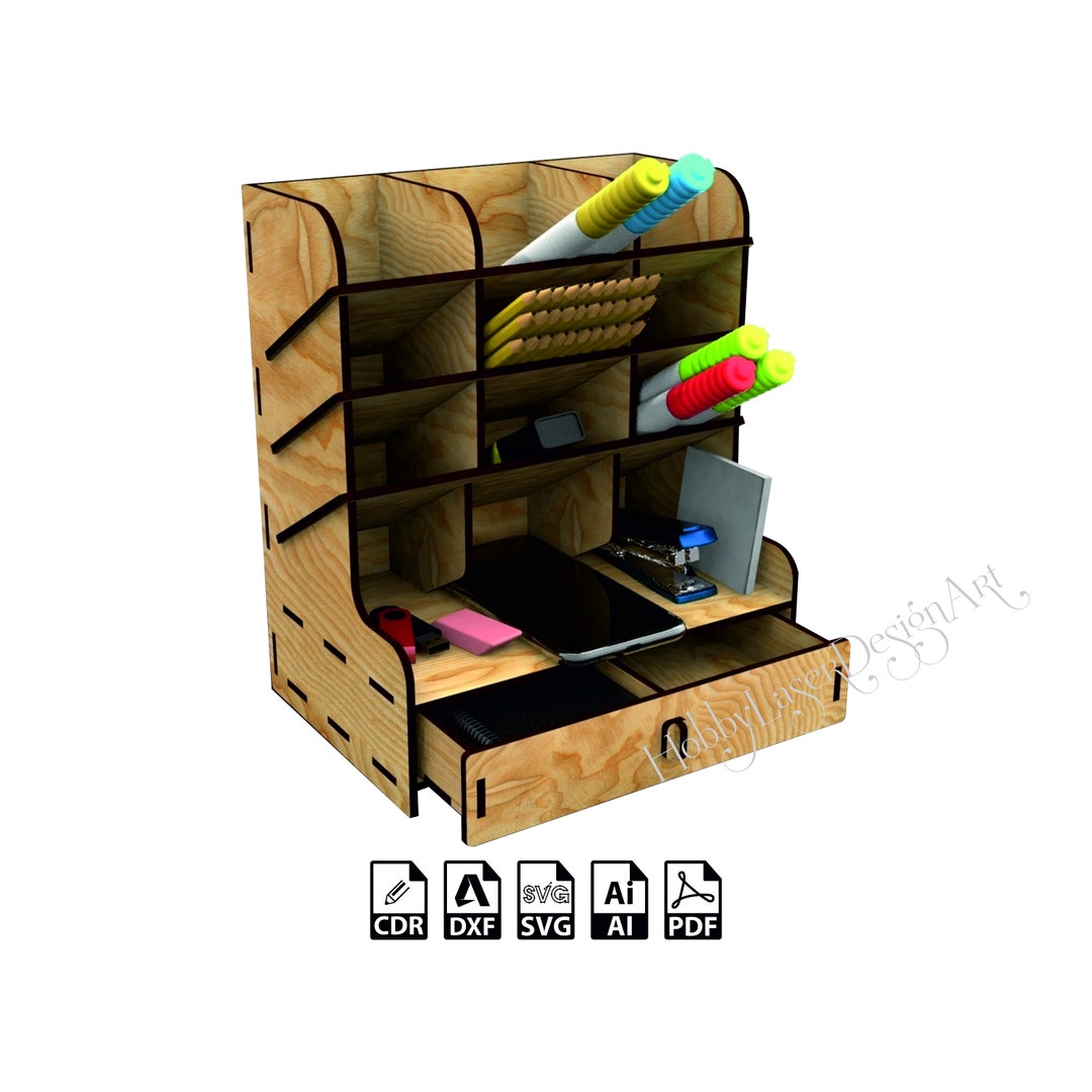 Desk Organizer Svg Template Glowforge Organizer Svg Organizer Laser Cut ...