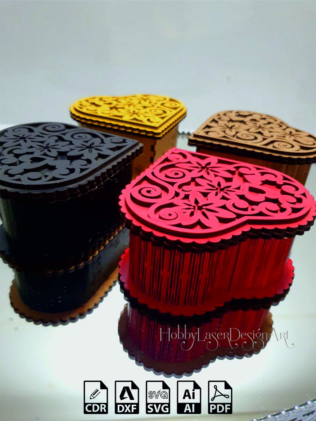 Laser Cut Heart Box Jewelry Box Template Wooden Gift Box Wedding Love ...