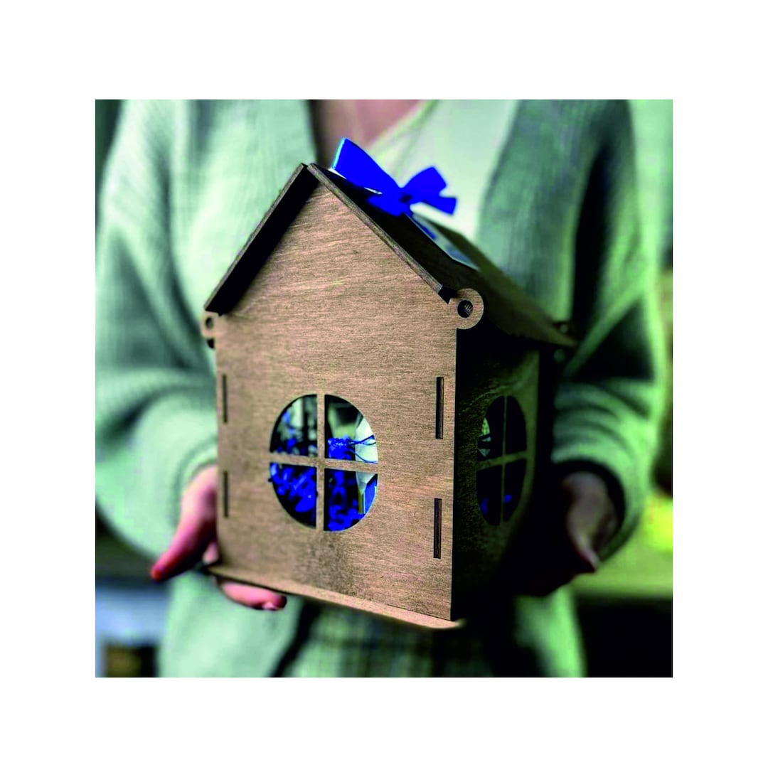 Laser Cut House Shaped Gift Box 3mm and 4mm Vector Template Glowforge ...