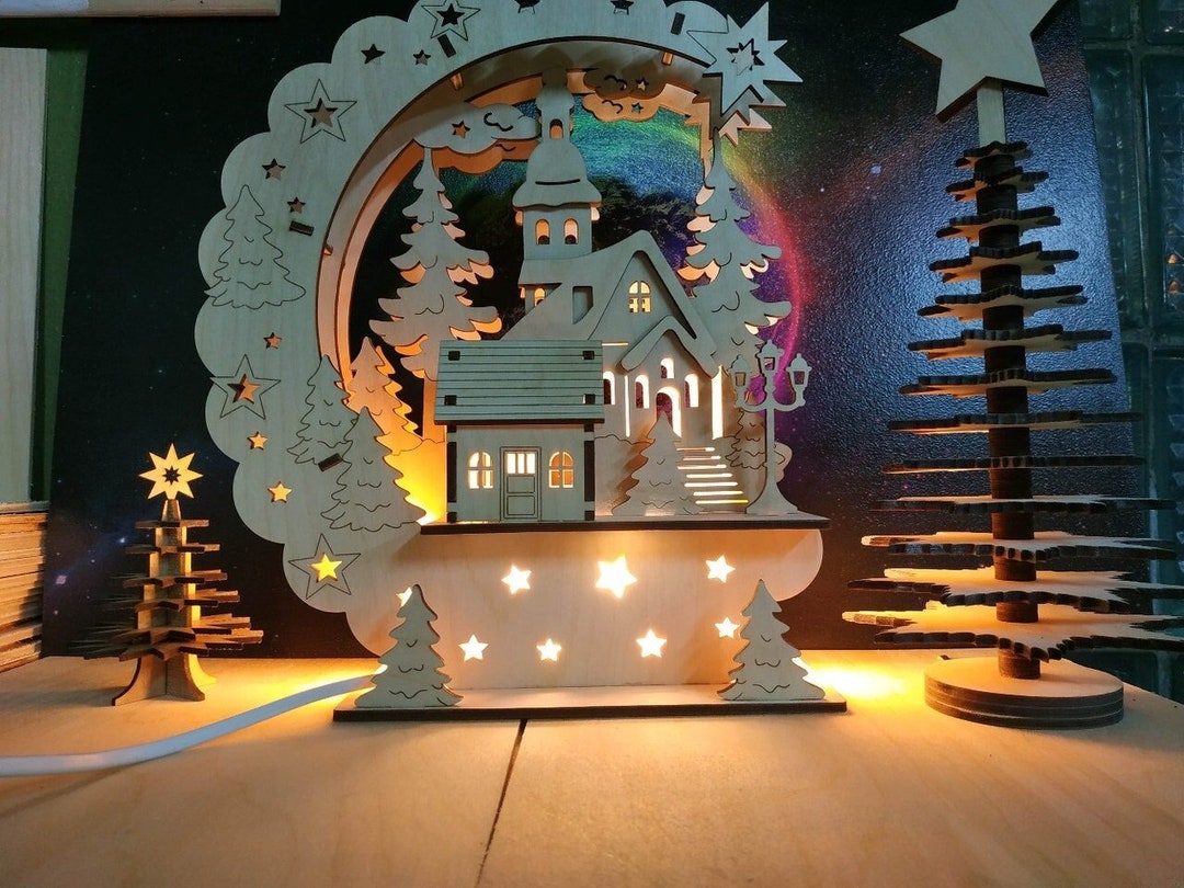 Christmas Night Light Laser Cut File: SVG, CDR, PDF Templates - Etsy