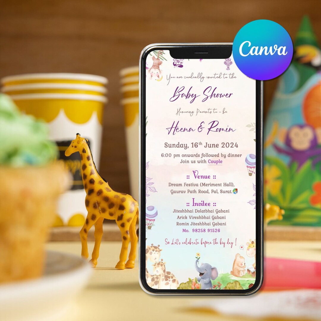 Baby Shower Ceremony Invitationin English Language With Elephants ...