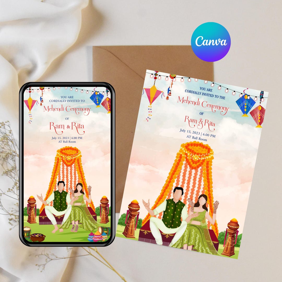 Mehendi Ceremony Invitation for Couple | Editable Canva Template ...