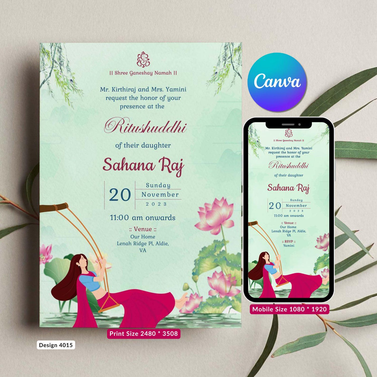 Ritushuddhi Ceremony Digital Invitation Card With Lake Theme Canva DIY ...