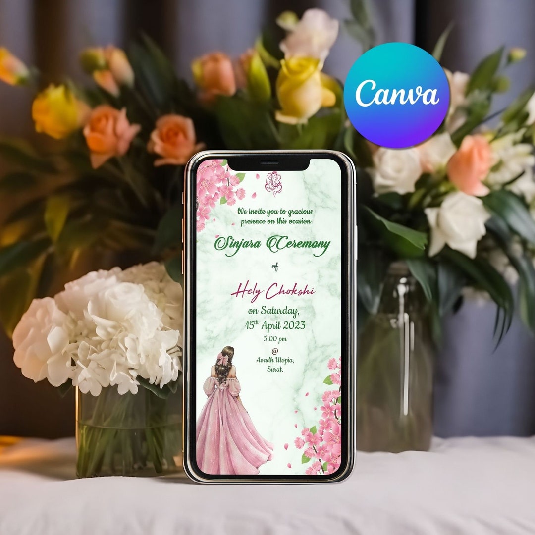 Sinjara Ceremony Invitation Card With Girl Doodle, Leaves as Floral ...