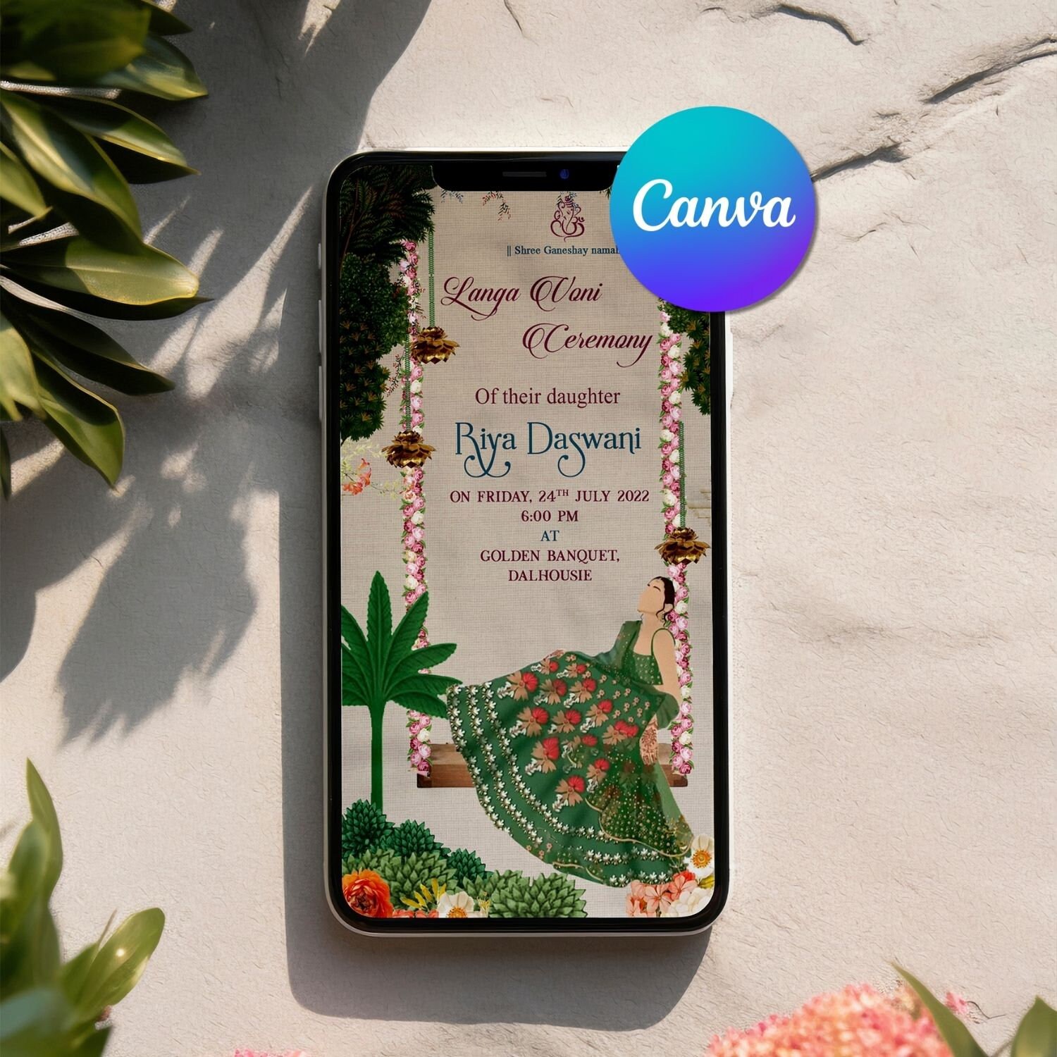 Langa Voni Digital Invitation Card With Garden Theme Canva DIY Editable ...