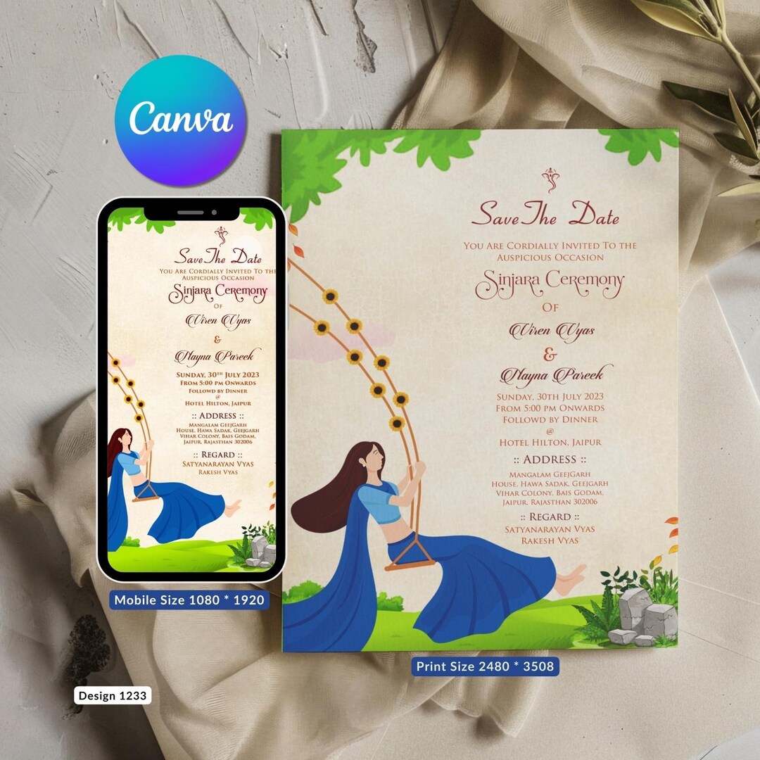 Sinjara Ceremony Invitation | Garden Theme E-invite | Editable Canva ...