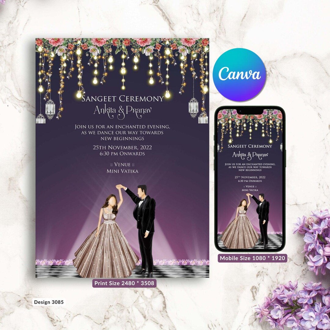 Sangeet Party Invitation | Floral Theme Wedding Invite | Editable Canva ...