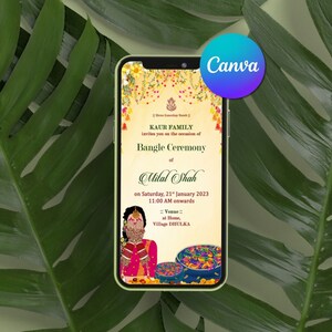 Bangle Ceremony Invitation Card in Floral Theme Canva DIY Editable ...