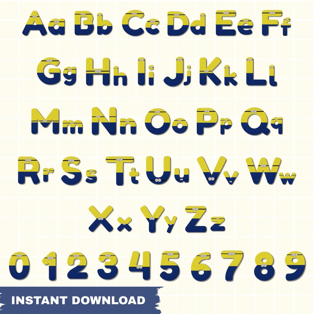 Minions Alphabet PNG, Despicable Me Font, Minion Numbers Letters A-Z ...