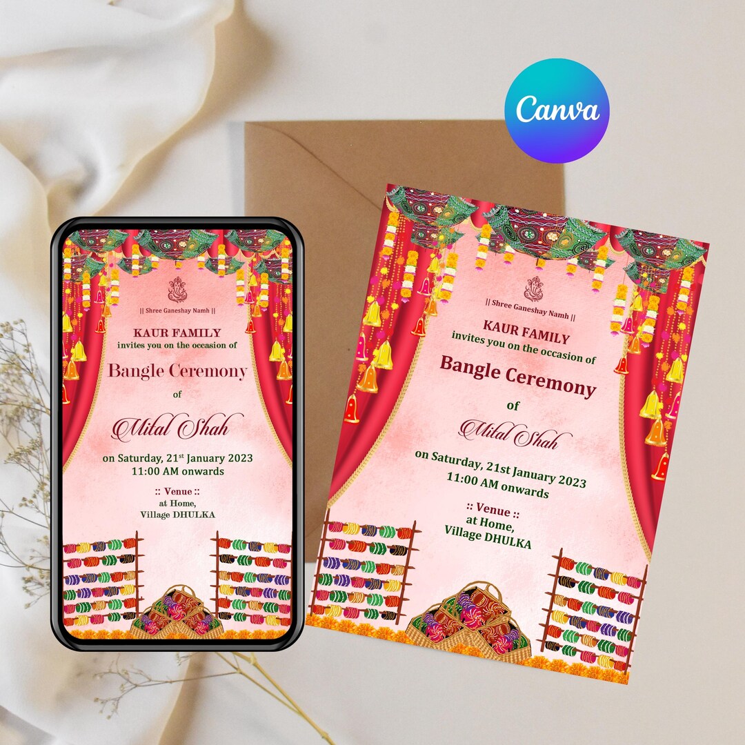 Bangle Ceremony Invitation | Editable Punjabi Chura Function Card ...