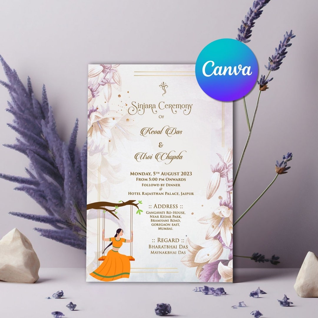 Sinjara Ceremony Invitation Card in Floral Theme Canva DIY Editable ...