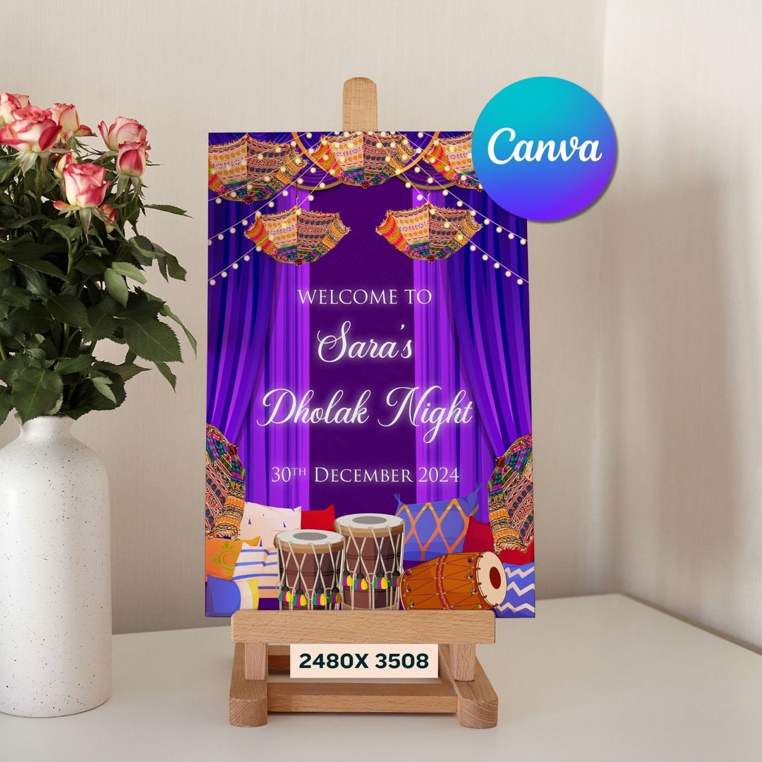 Dholki Digital Invitation Standee With Traditional Theme Canva DIY ...
