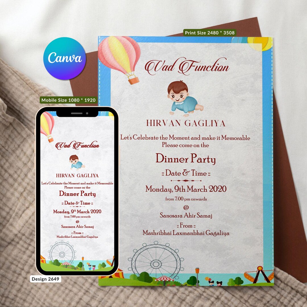 Vad Ceremony Invitation Card Canva Editable Template in English ...
